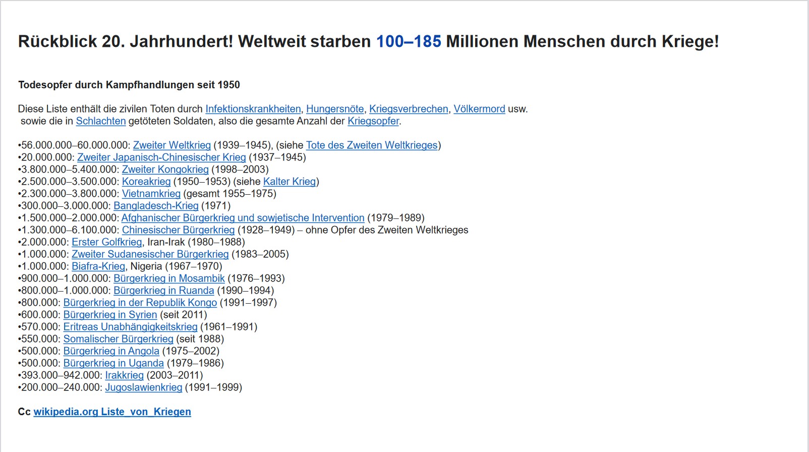 Kriege weltweit Karte - Frei zugängliches gratis Lernportal Schweiz